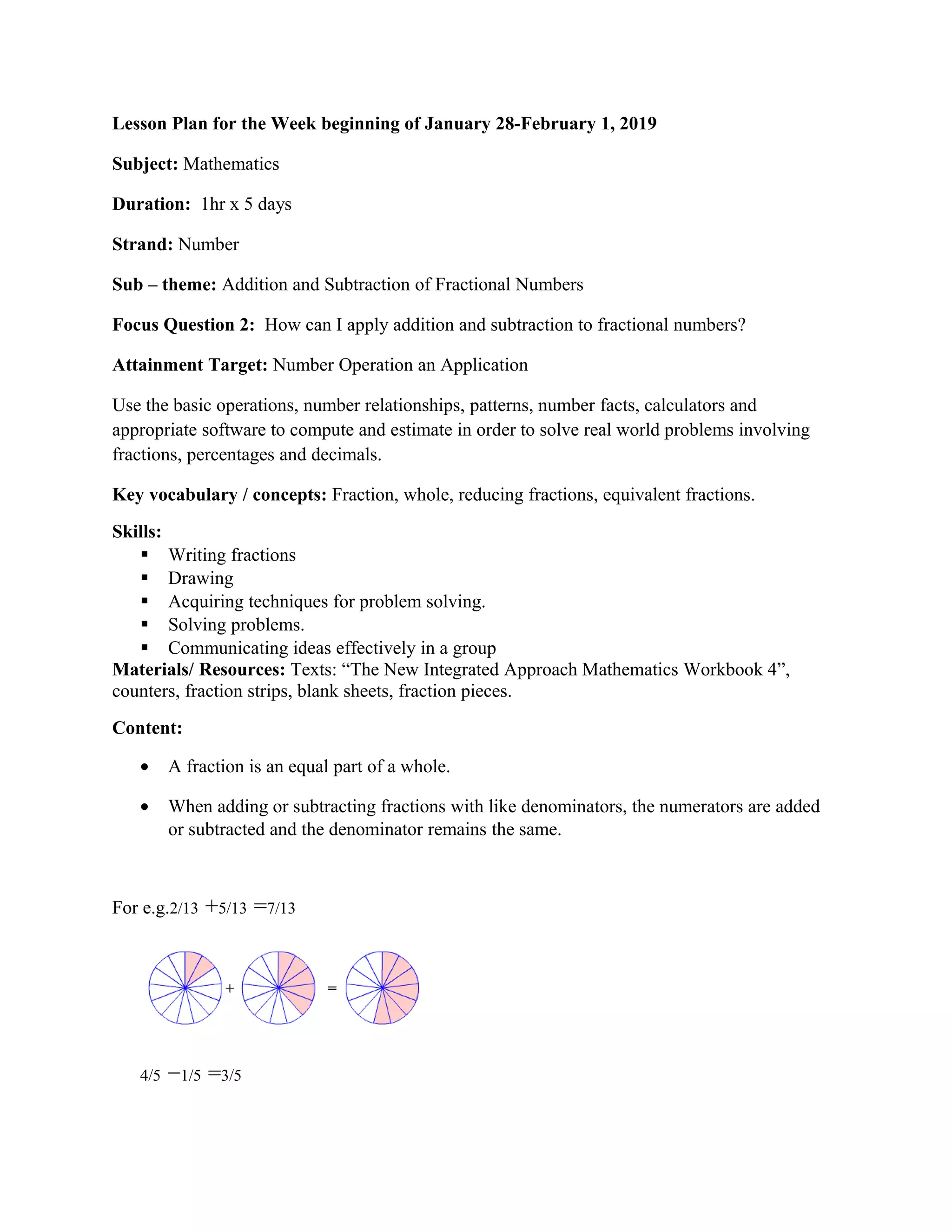 Mathematics FractionLesson Plan | PDF
