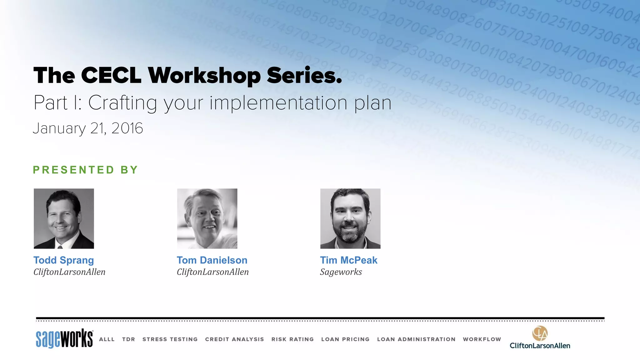 The CECL Workshop Series Part I: Crafting Your Implementation Plan | PDF