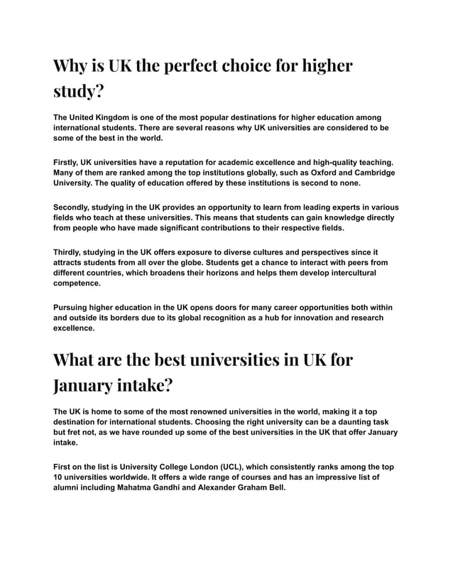 January intake in UK.pdf | College Planning | College Education