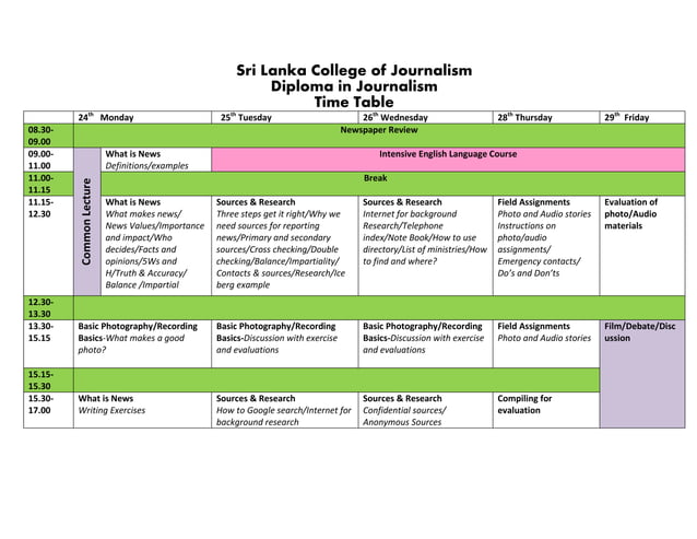 January time table | PPT