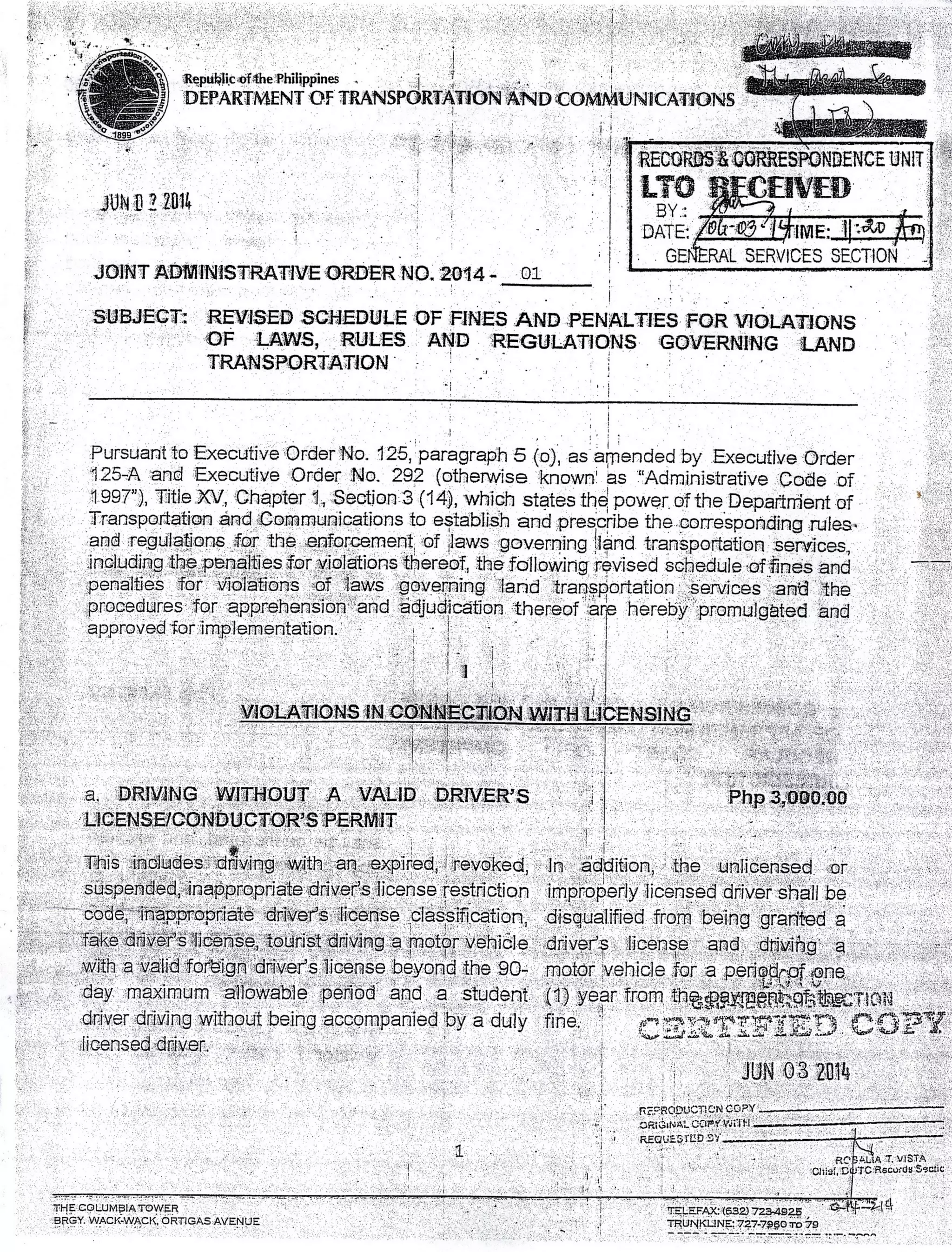 Revised Schedule Of Fines and Penalties For Violation Of Laws , Rules ...