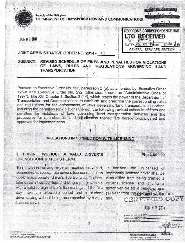 Revised Schedule Of Fines and Penalties For Violation Of Laws , Rules ...