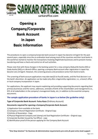 Opening a Company/Corporate Bank Account in Japan | PDF