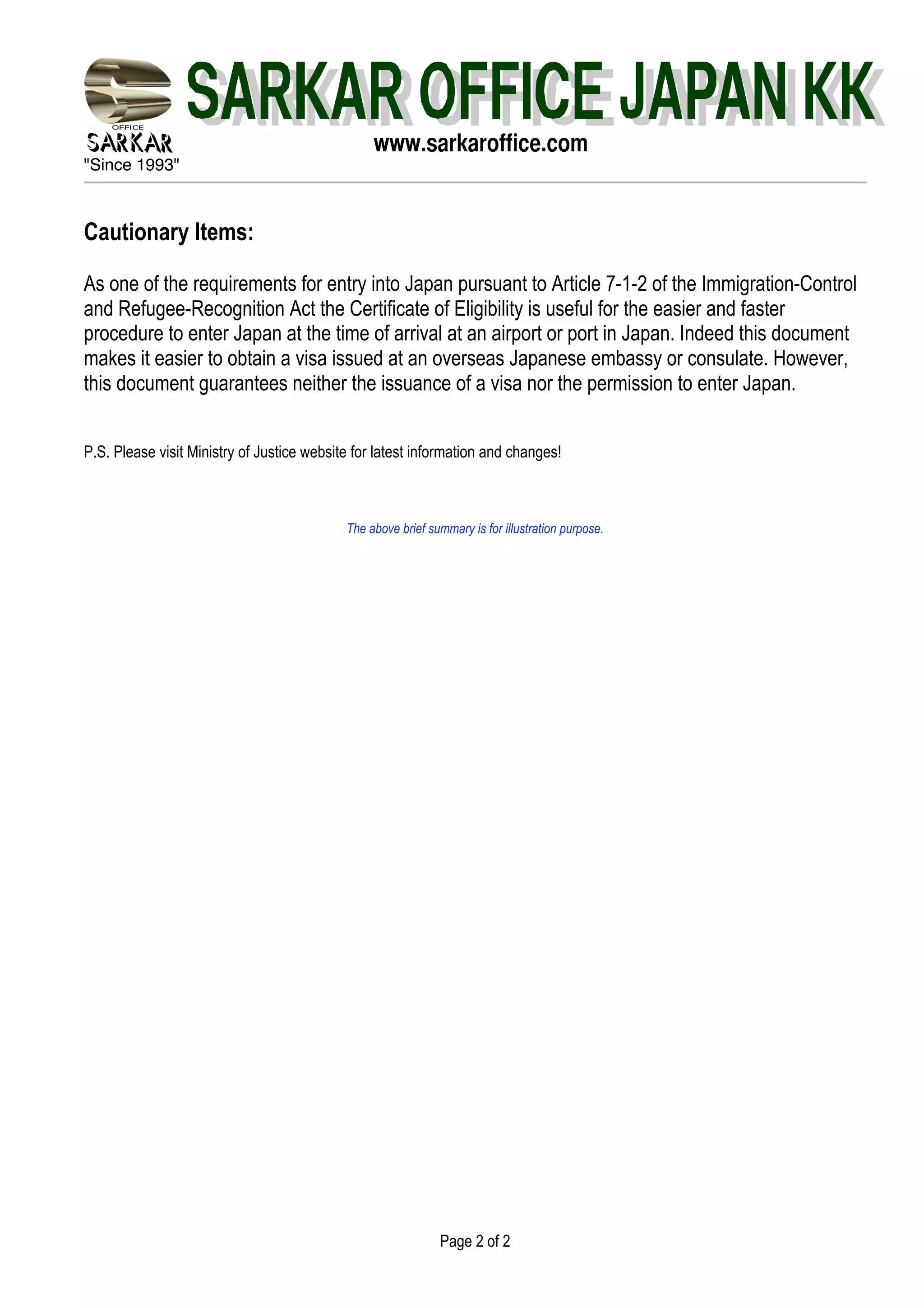 Japan Immigration I Work Permit I What is Certificate of Eligibility I ...