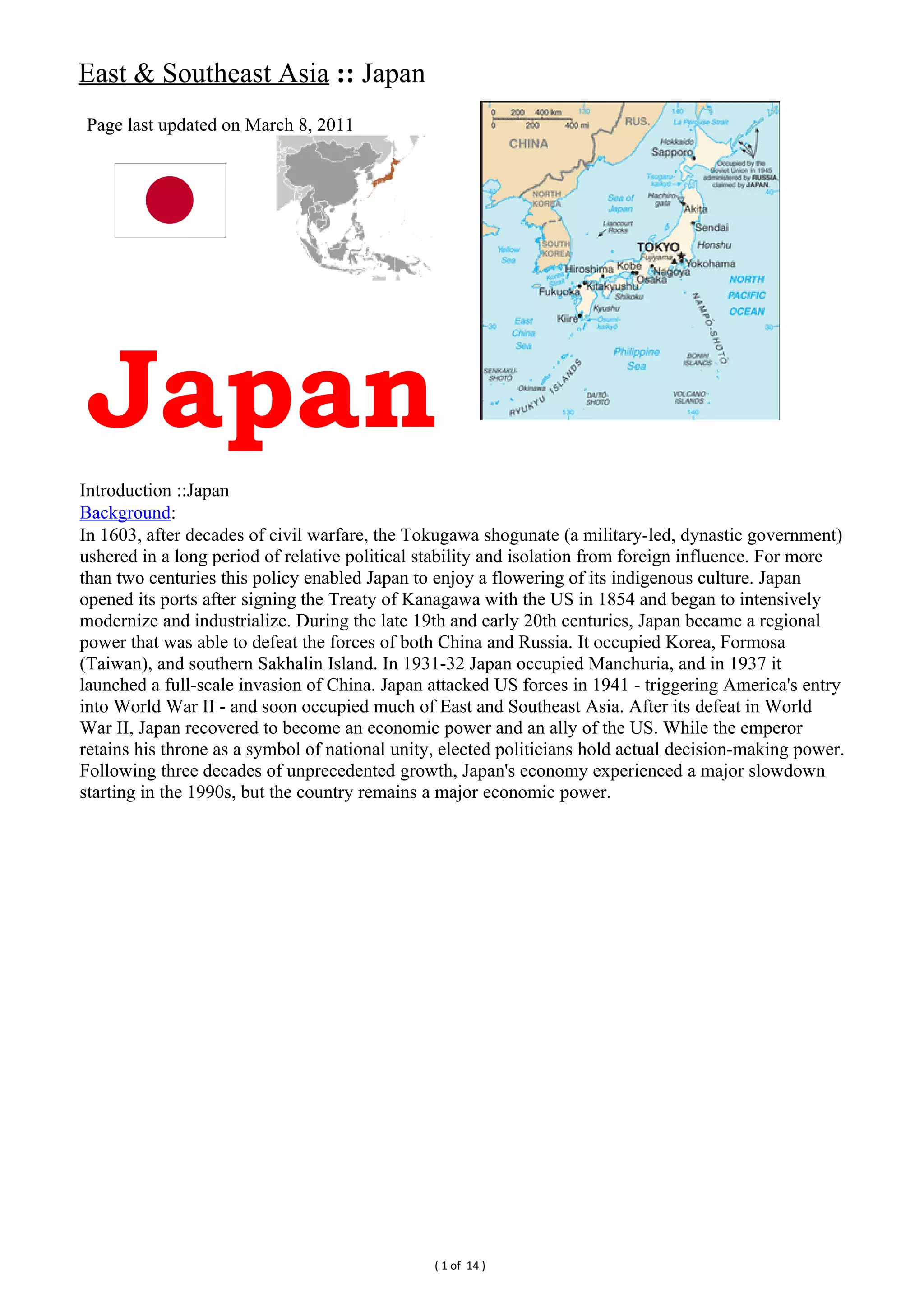 Japan Country Profile from The World Fact Book | DOC