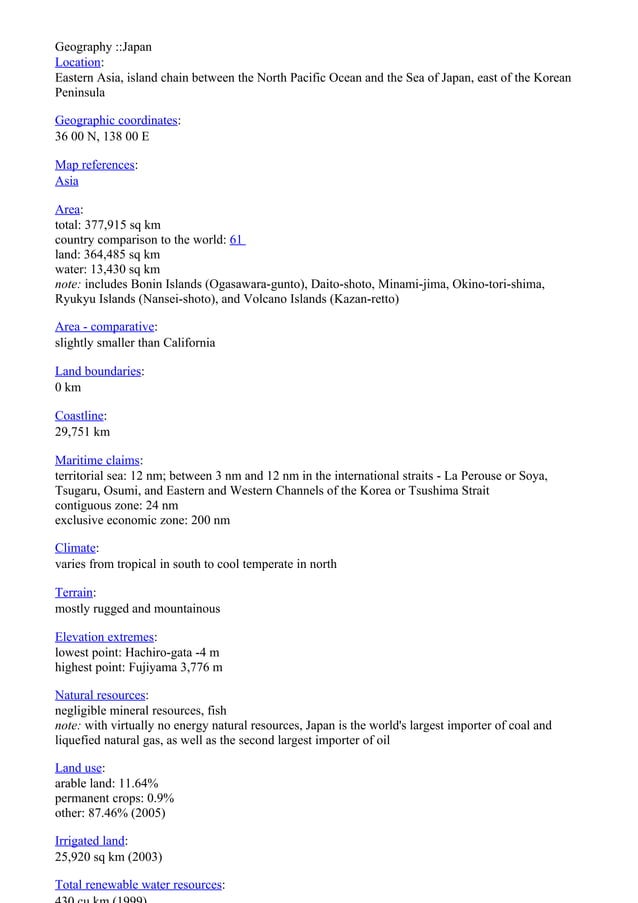 Japan Country Profile from The World Fact Book | DOC