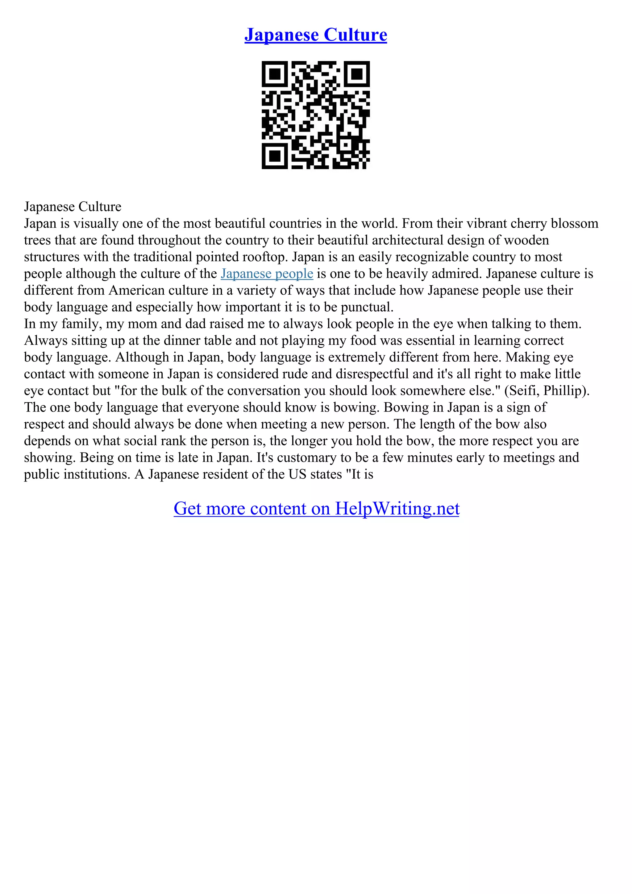Japanese Culture Essay | PDF