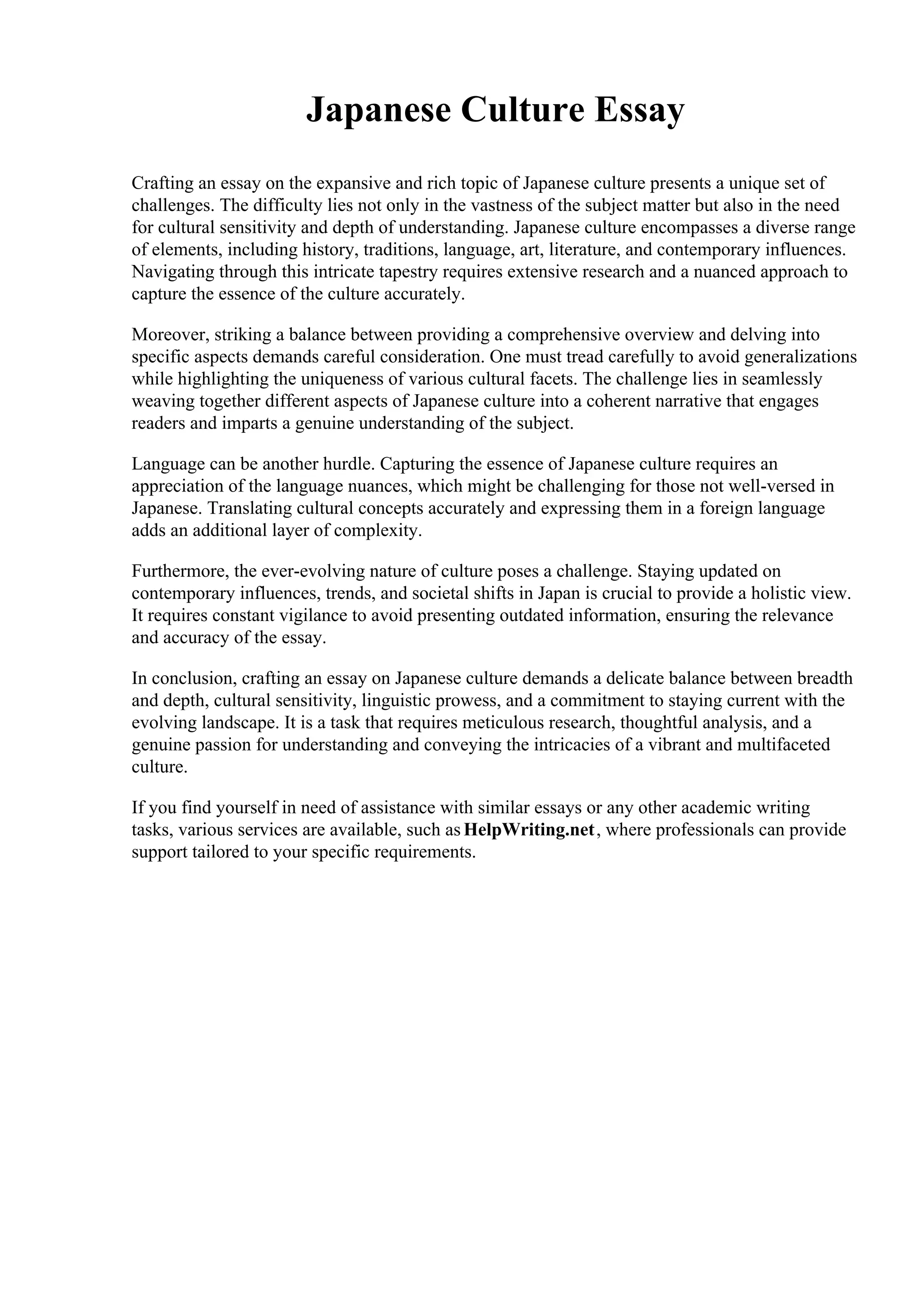 Japanese Culture Essay | PDF
