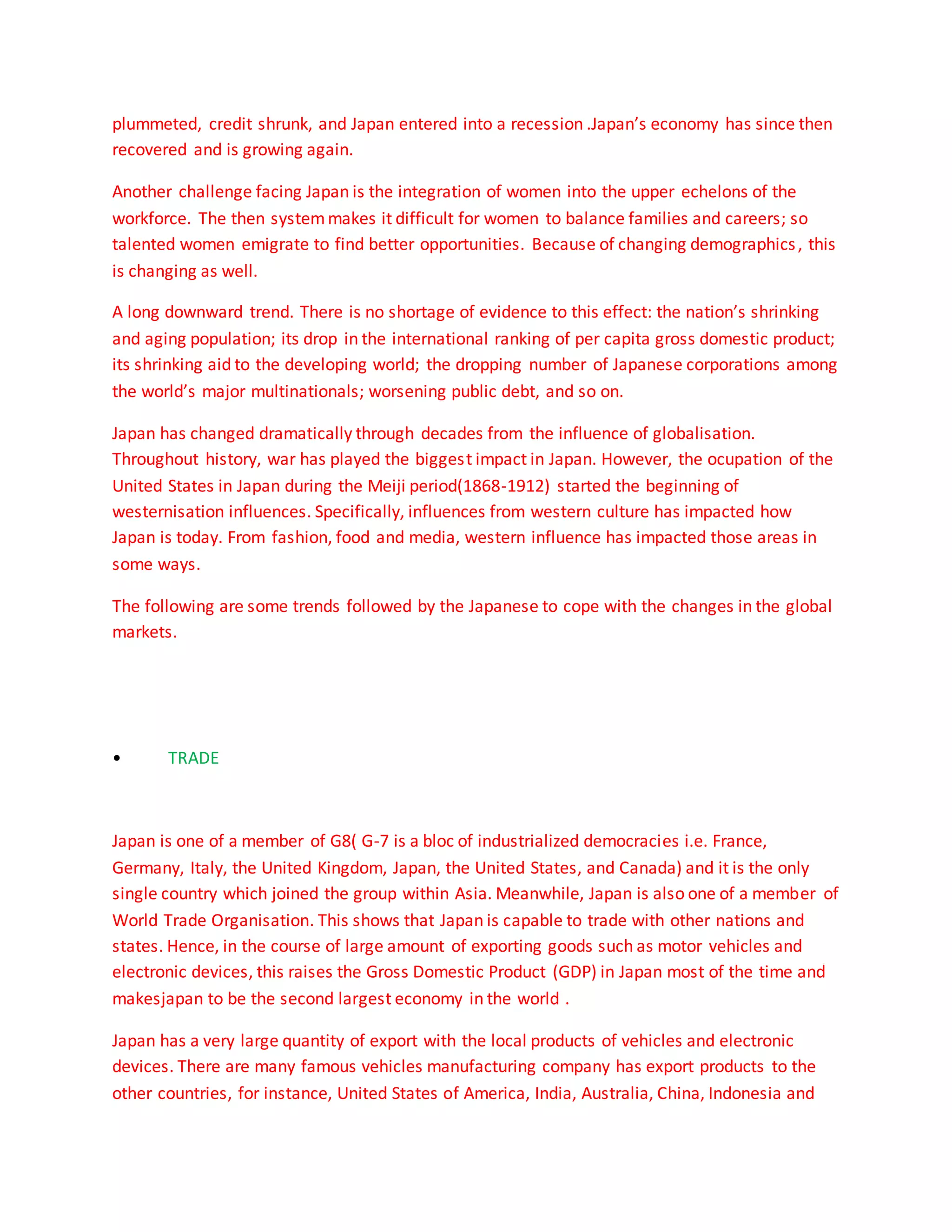 Japanese economy globalisation | DOCX