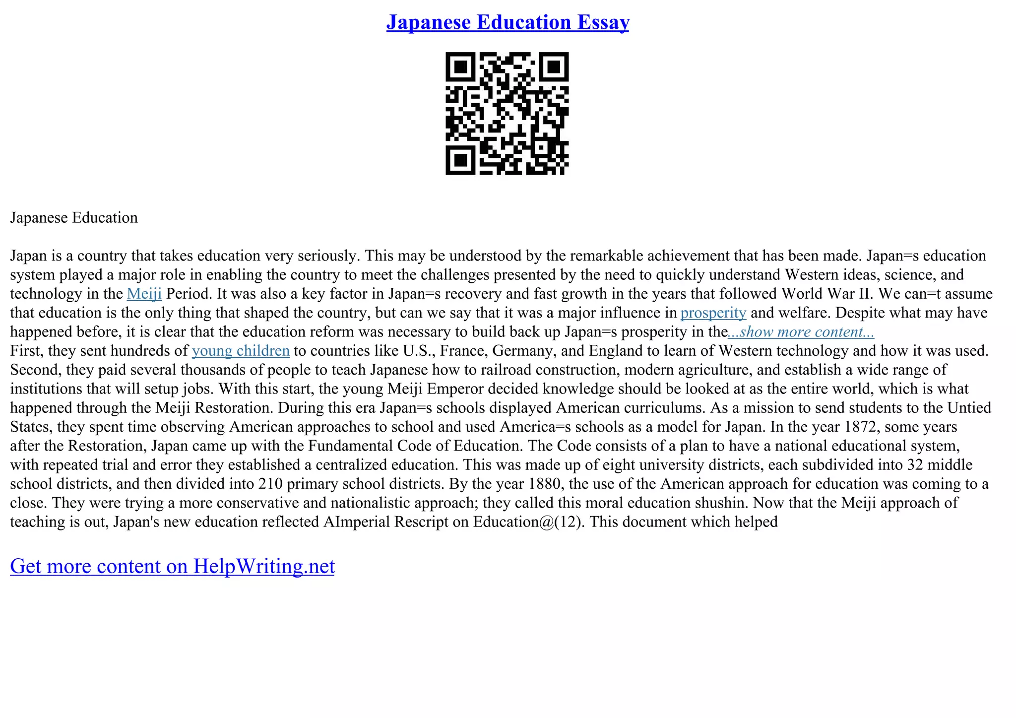 Japanese Education Essay | PDF