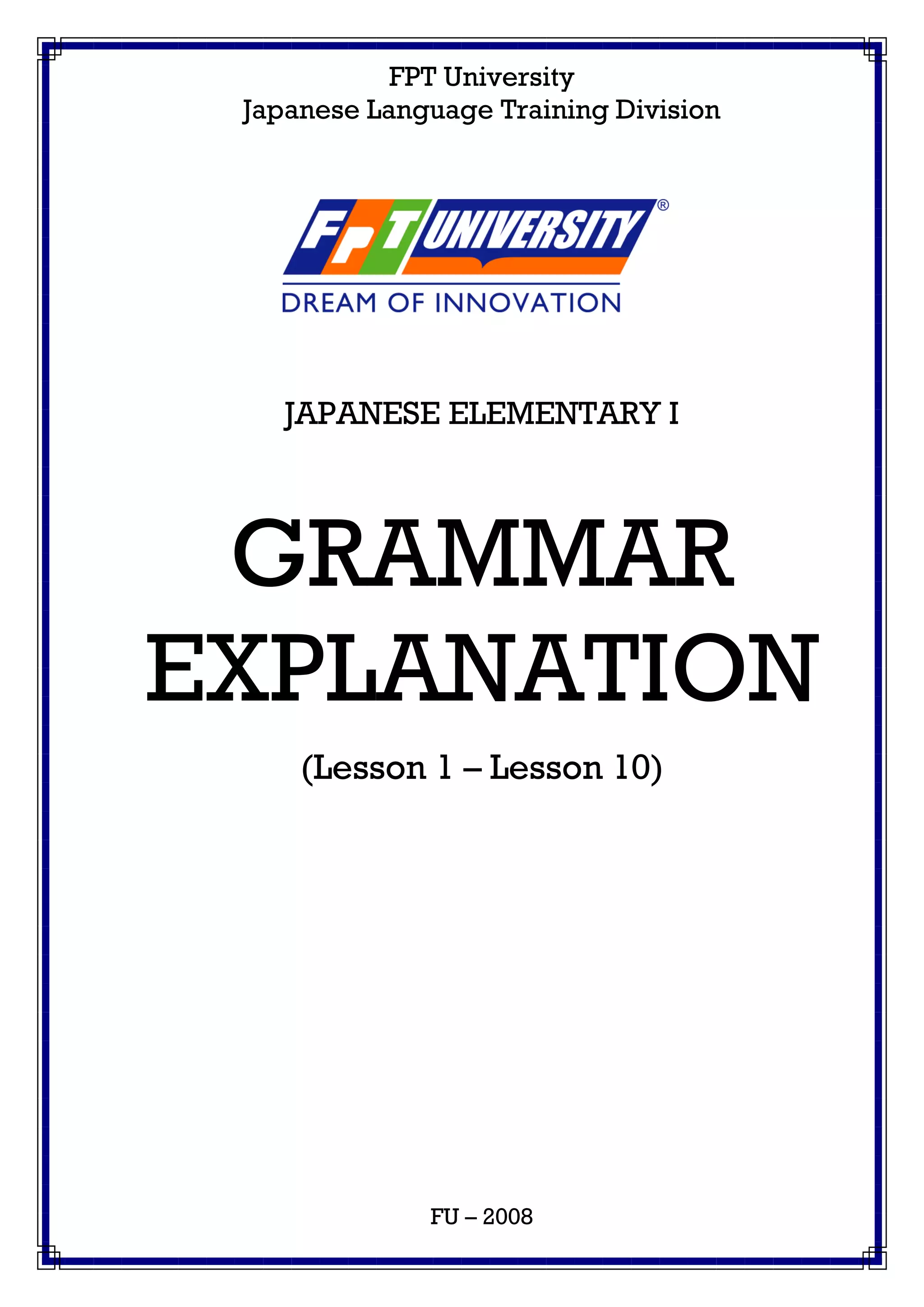 Japanese elementary 1_grammar_explanation | PDF