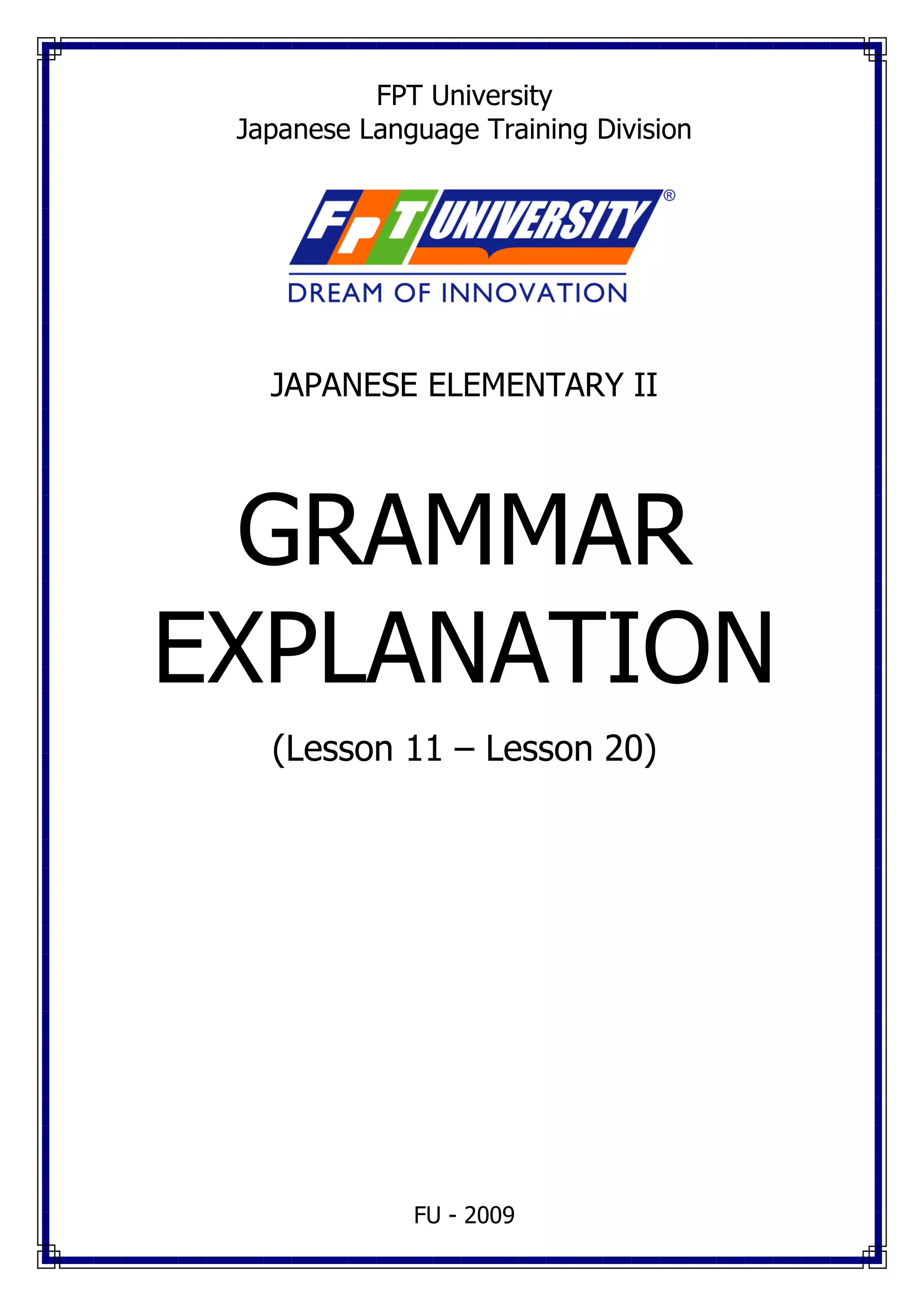Japanese elementary 1_grammar_explanation | PDF