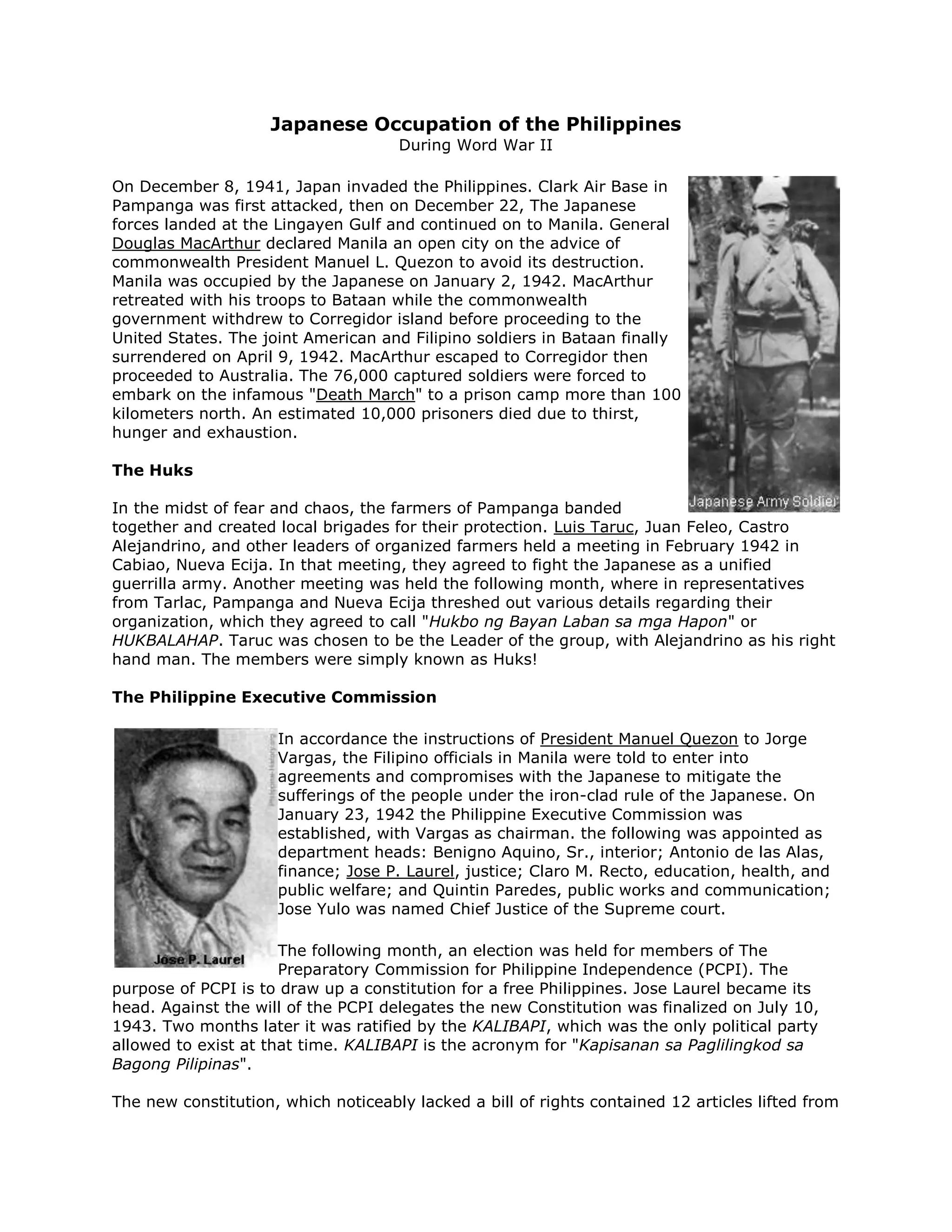 Japanese occupation of the philippines | DOCX