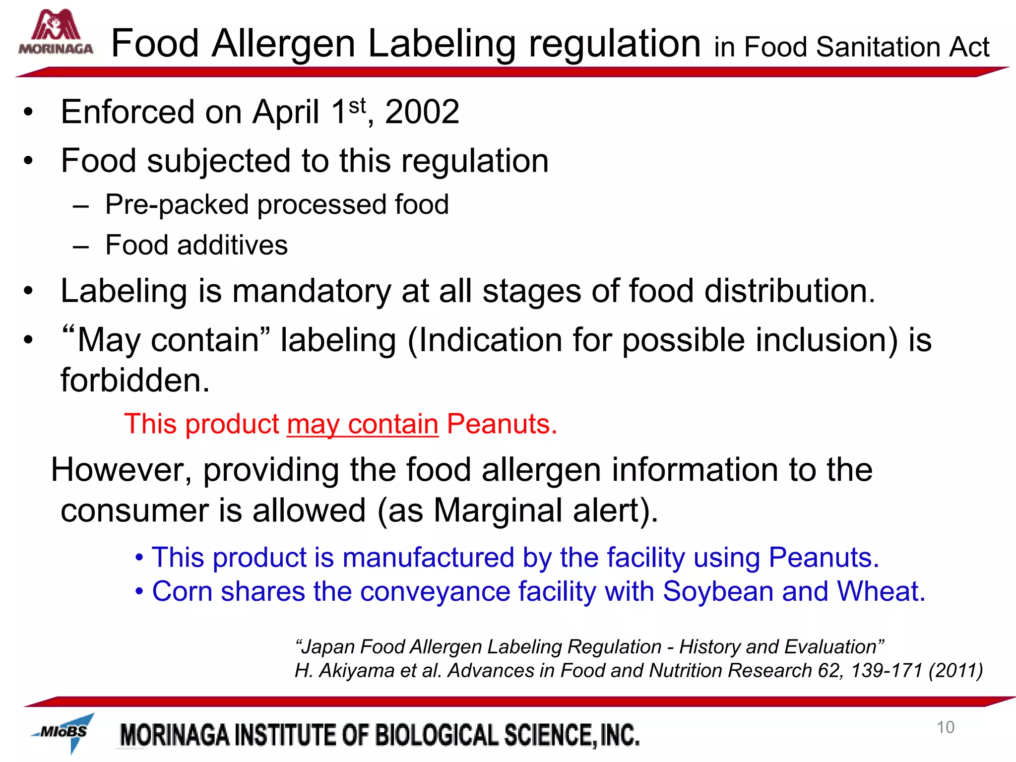 Japan Food Allergen Labeling Regulation | PDF