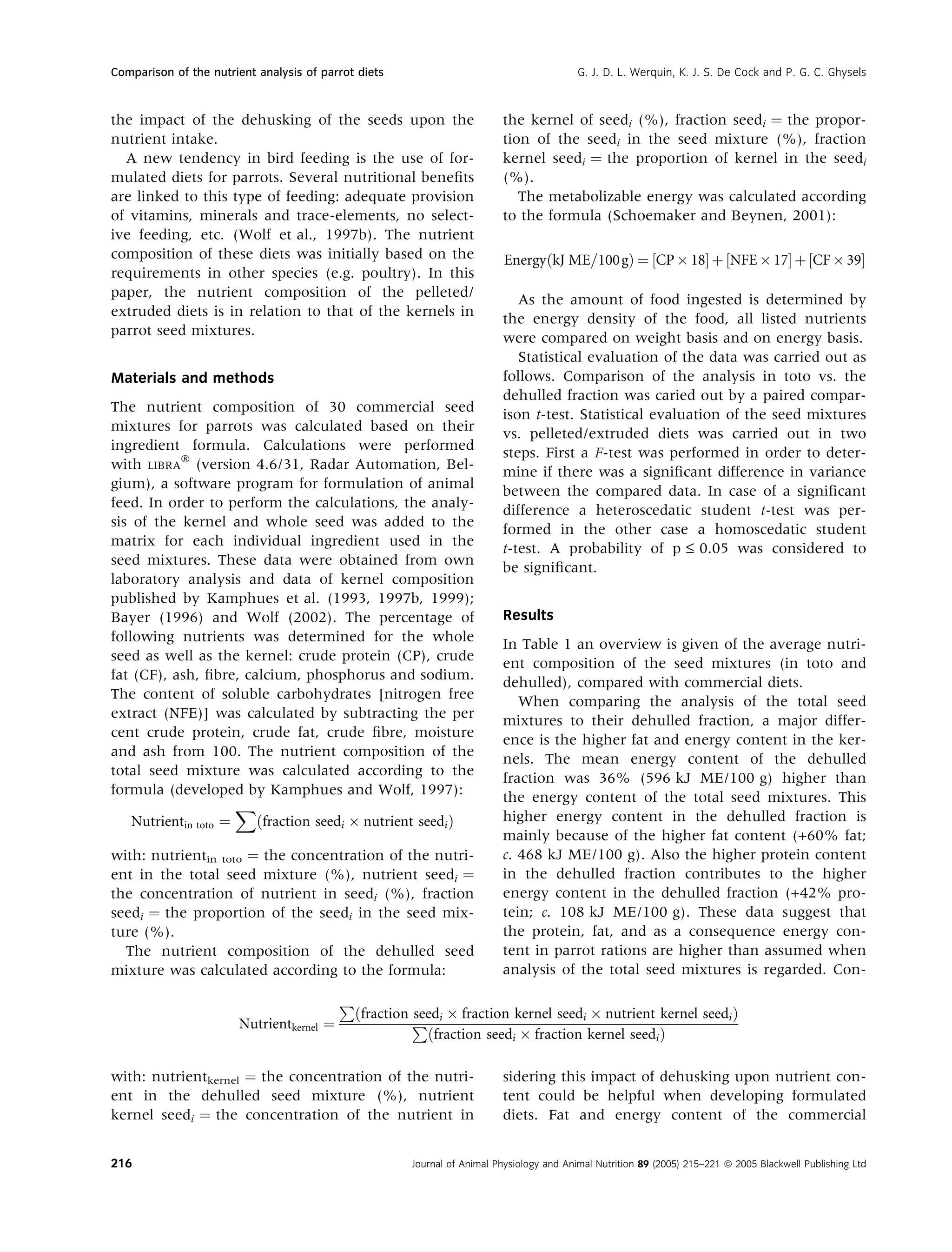 Nutrient Analysis Parrot Diets | PDF