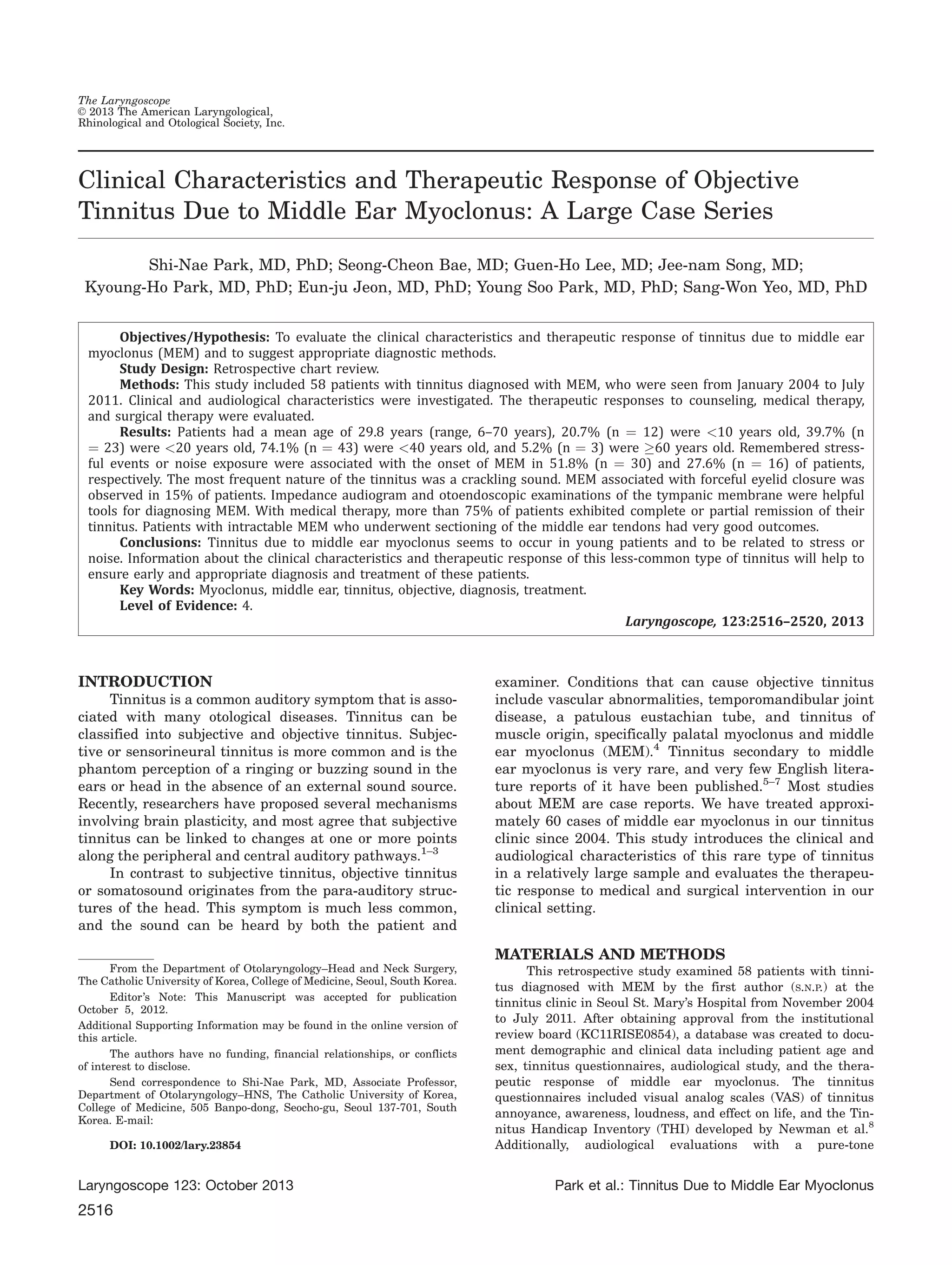 Middle ear myoclonus | PDF