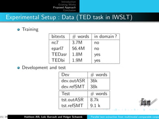 Parallel text extraction from multimodal comparable corpora | PPT