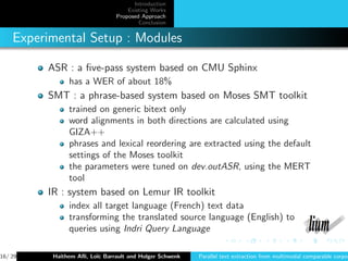 Parallel text extraction from multimodal comparable corpora | PPT