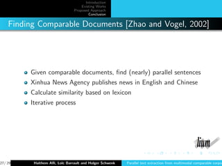 Parallel text extraction from multimodal comparable corpora | PPT