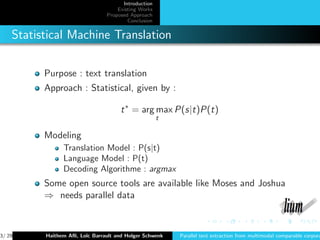 Parallel text extraction from multimodal comparable corpora | PPT