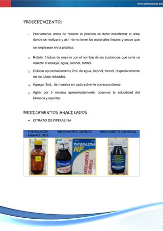 Jarabe de piperazina solubilidad | PDF