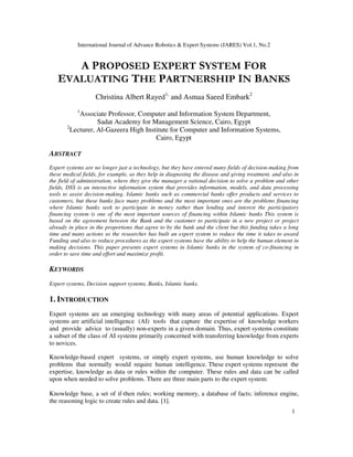 A PROPOSED EXPERT SYSTEM FOR EVALUATING THE PARTNERSHIP IN BANKS | PDF