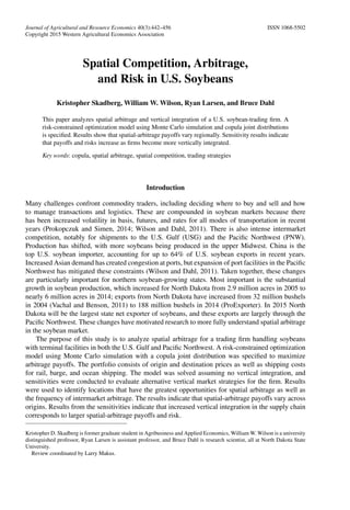 Spatial Competition, Arbitrage, and Risk in U.S. Soybeans | PDF