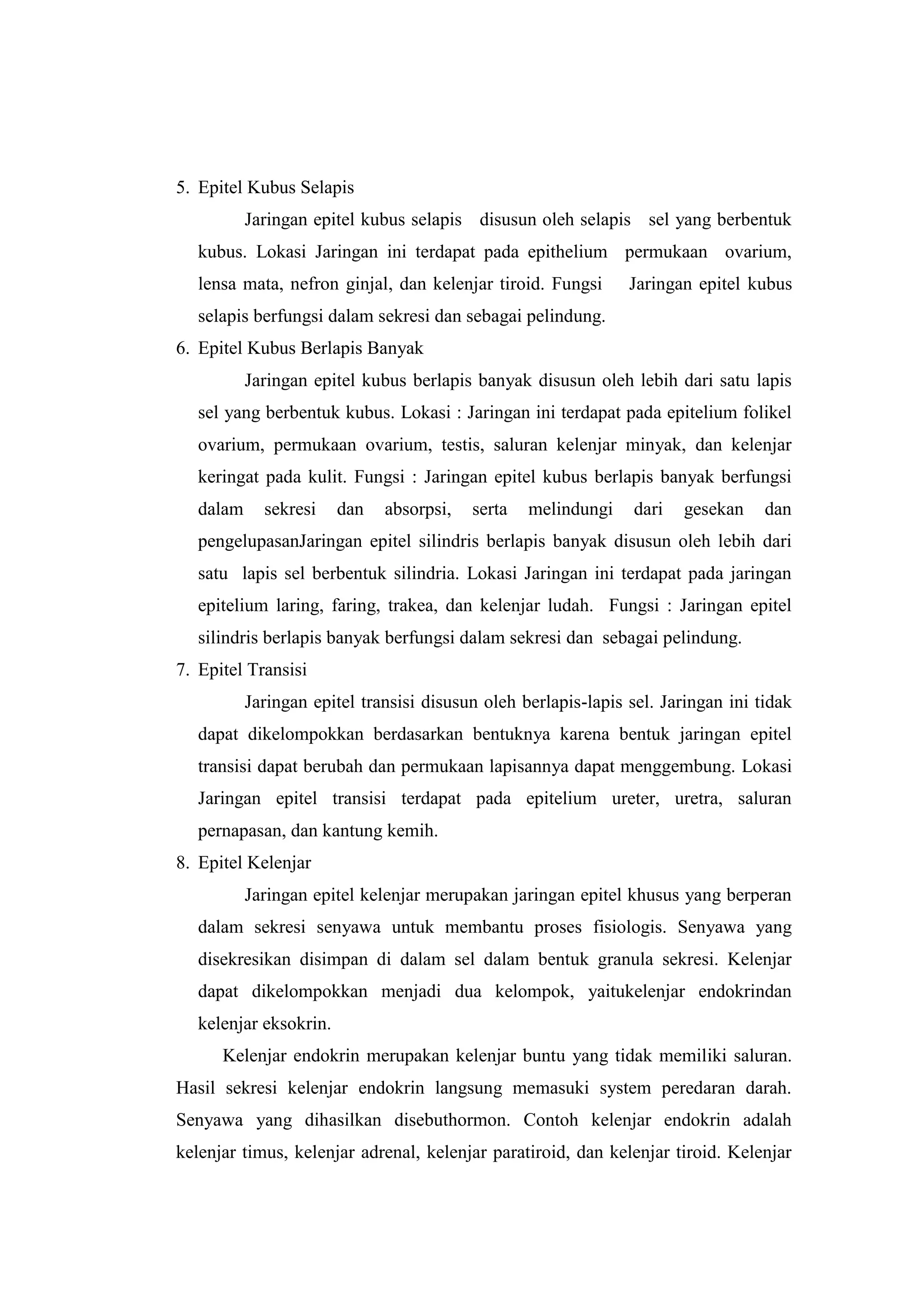 Jaringan epitel dan jaringan ikat | DOCX