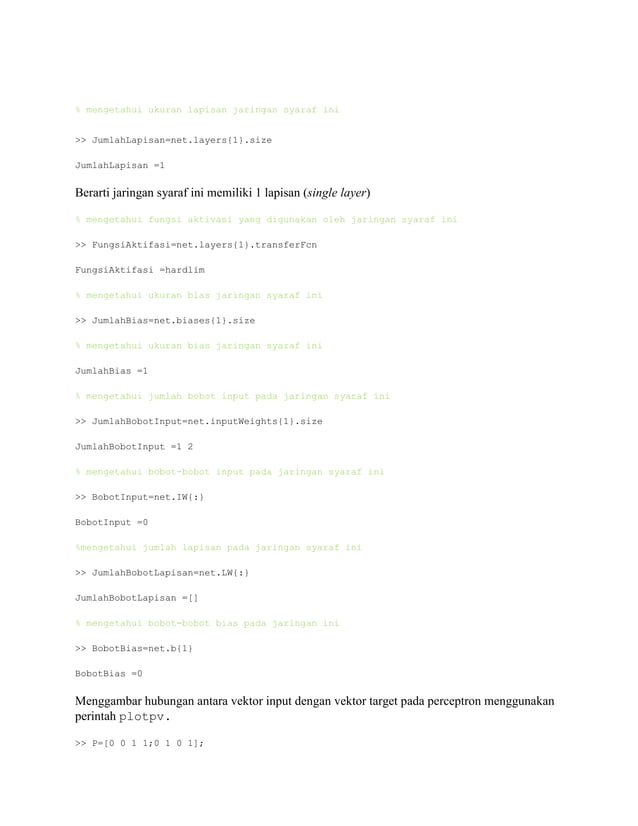 Jaringan perceptron & matlab | PDF