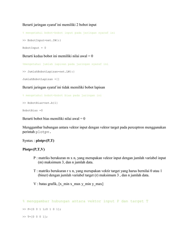 Jaringan perceptron & matlab | PDF