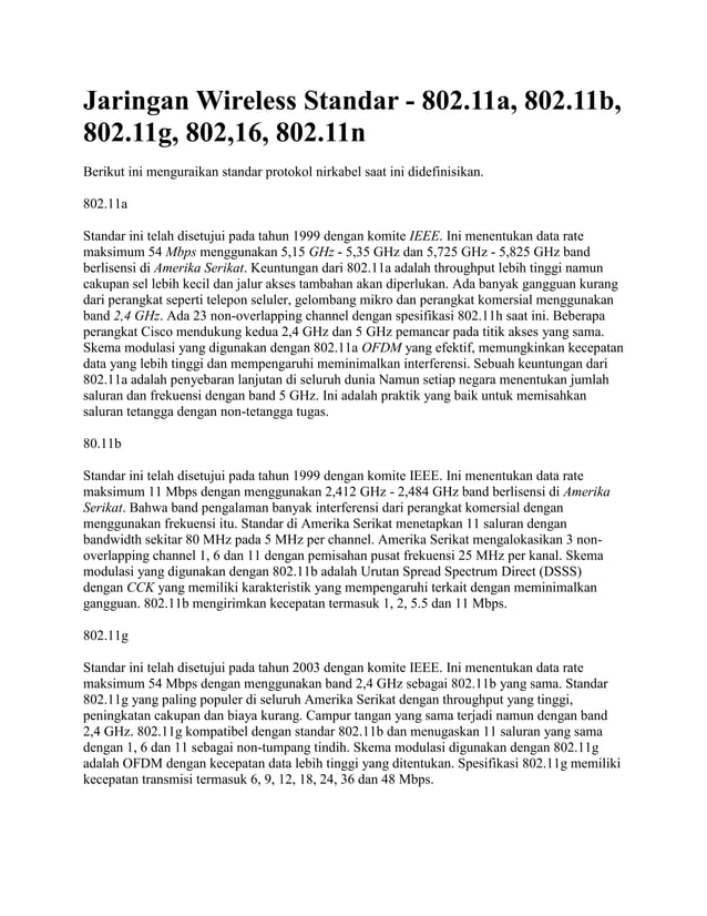 Jaringan wireless standar | DOCX
