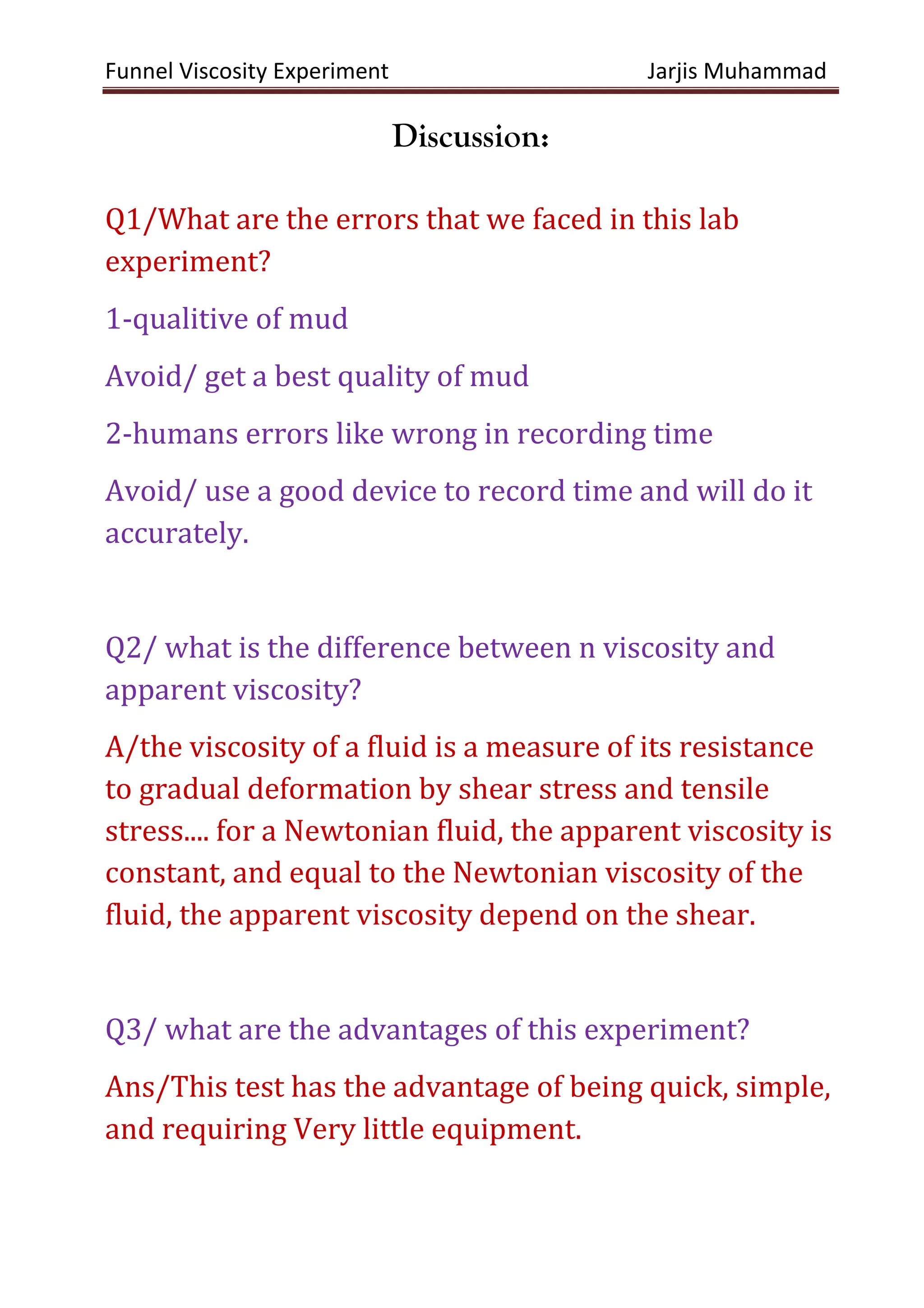 Funnel Viscosity (Marsh Funnel) Exp. | PDF