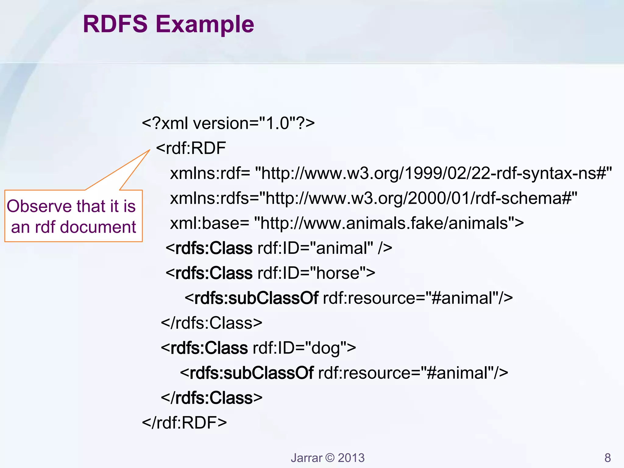 Jarrar: RDFS ( RDF Schema) | PPTX