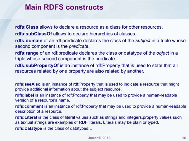 Jarrar: RDFS ( RDF Schema) | PPTX