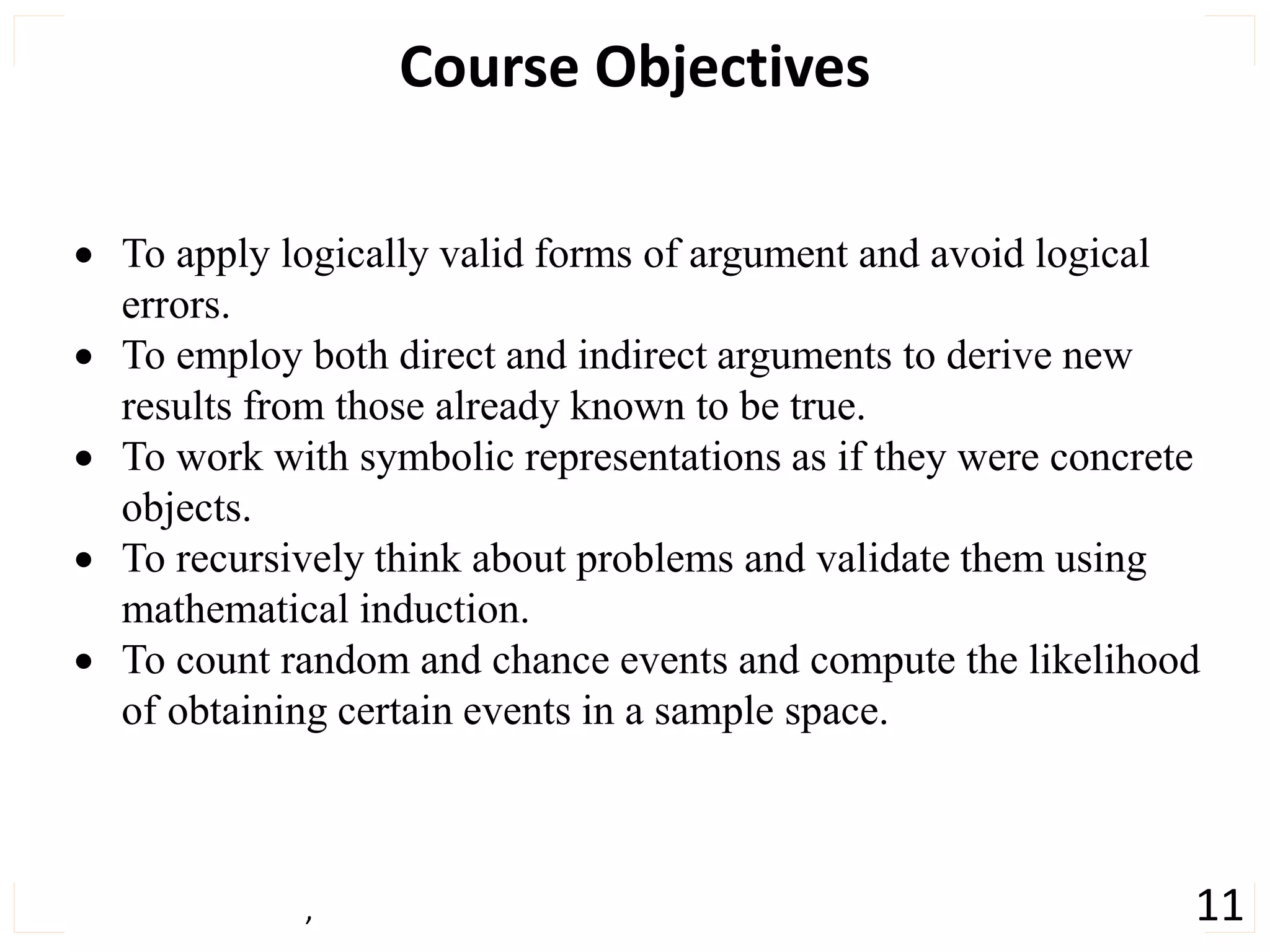 Discrete Mathematics Course Outline | PPT