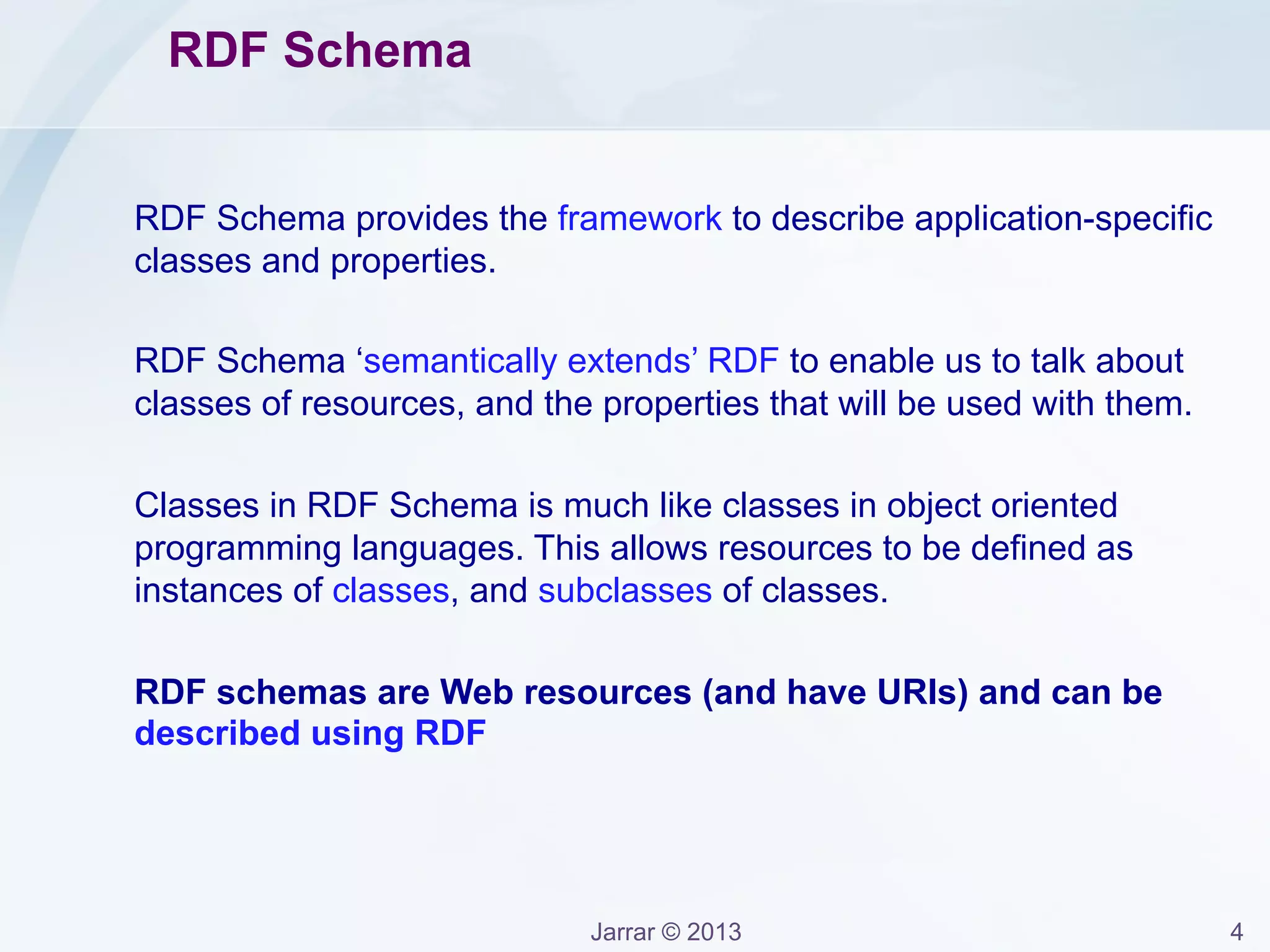 Jarrar: RDFs -RDF Schema | PPTX