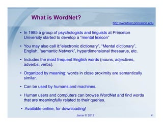 Jarrar.lecture notes.wordnetandglobalwordnets | PPT