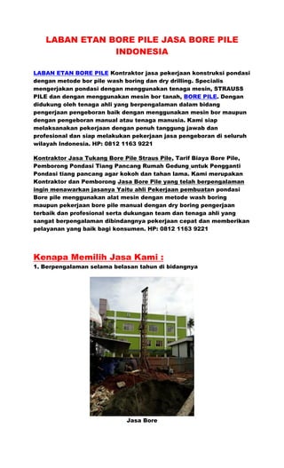 PERHITUNGAN ANGGARAN BIAYA JASA PEMBUATAN PONDASI BORE PILE | PDF