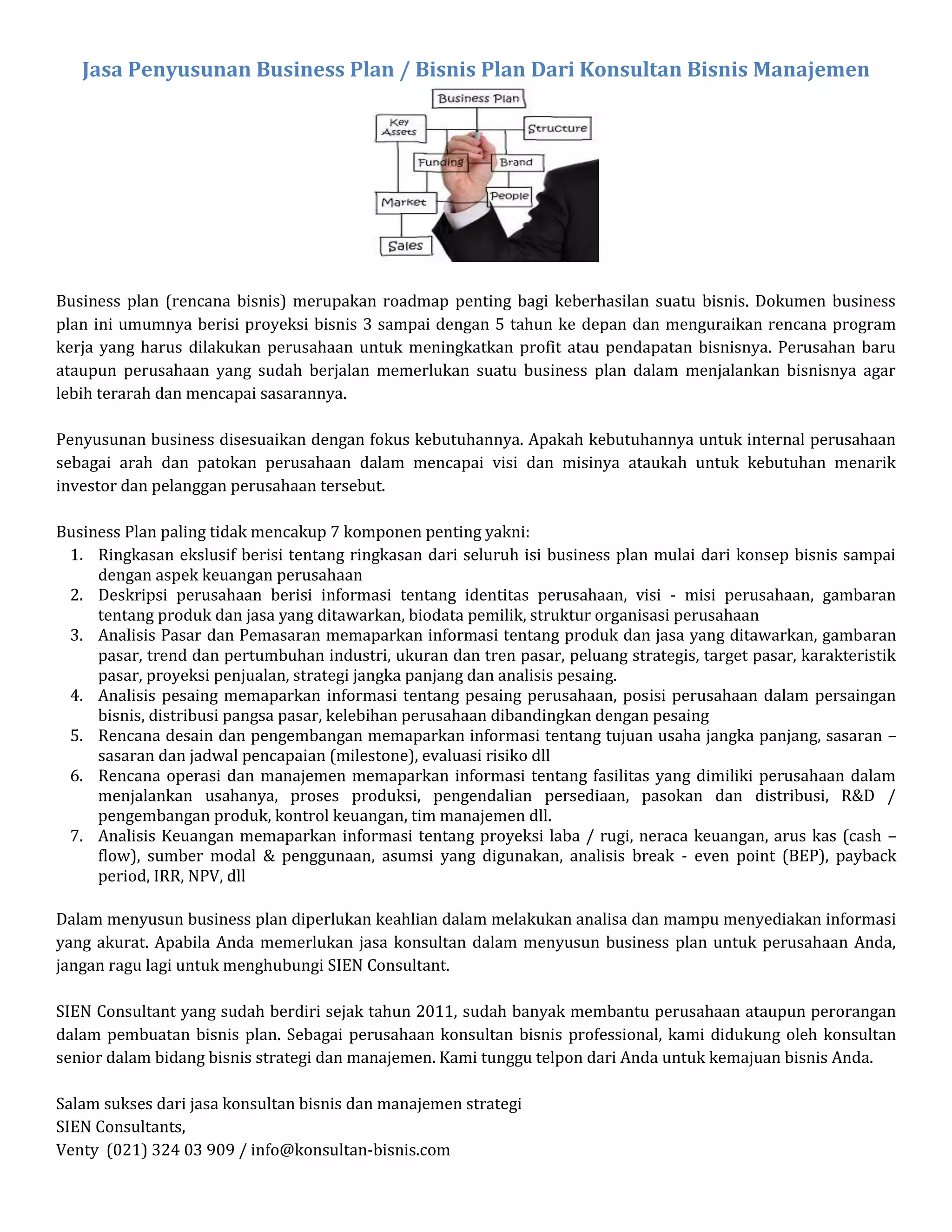 Jasa Penyusunan Business Plan / Bisnis Plan Dari Konsultan Bisnis Manajemen | PDF