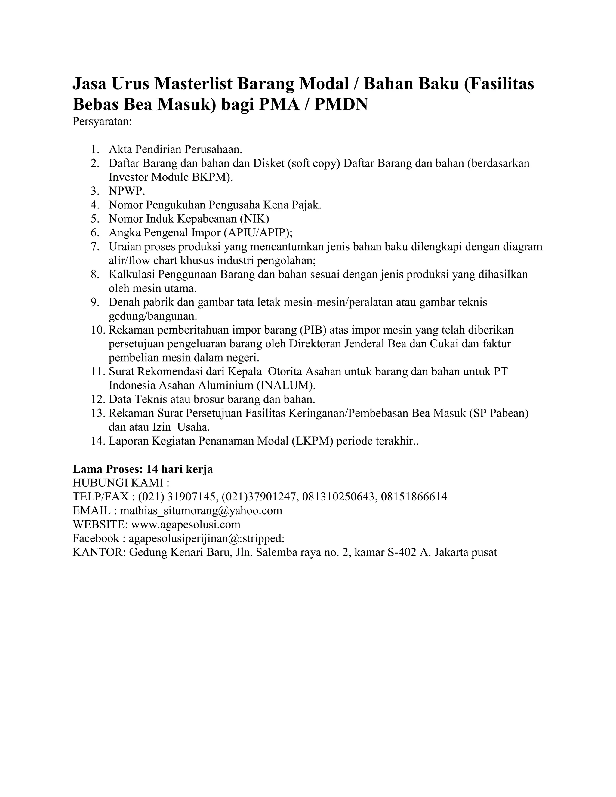 Jasa urus masterlist barang modal | DOCX