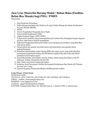 Jasa urus masterlist barang modal | DOCX