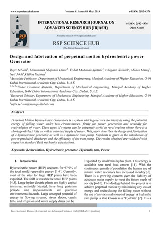 Design and fabrication of perpetual motion hydroelectric power ...