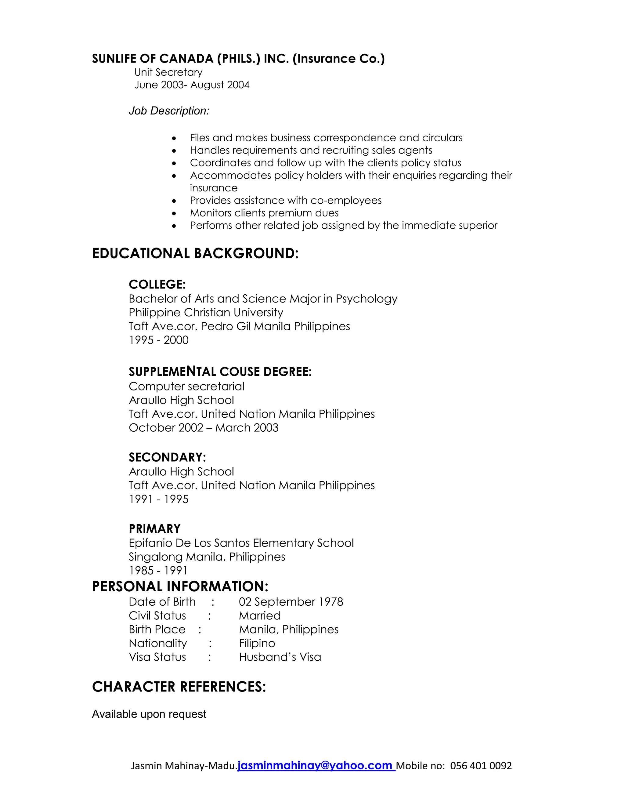 Jasmin mahinay madu cv jan 2017 | PDF