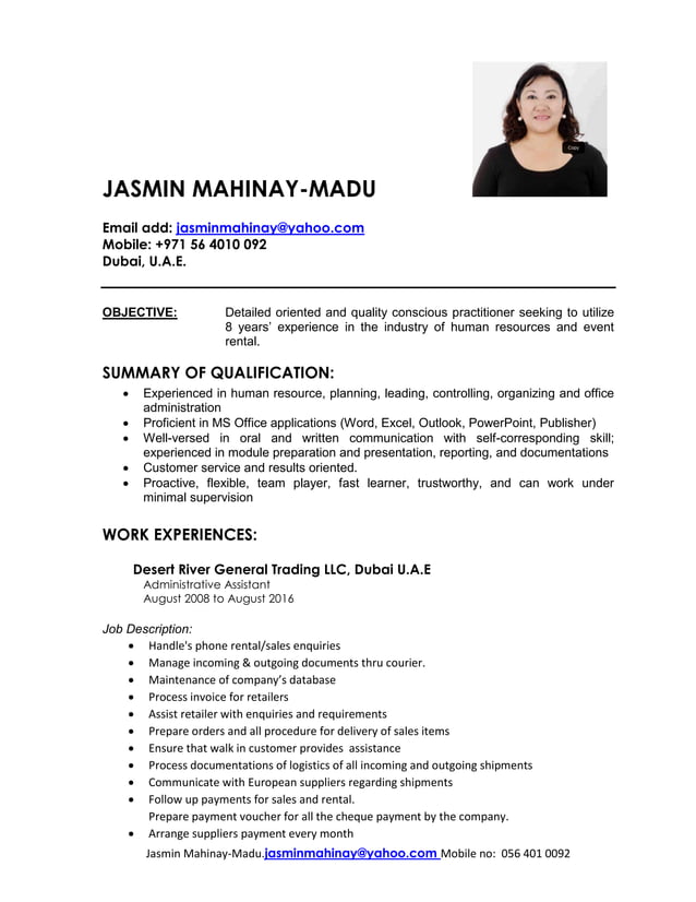 Jasmin mahinay madu cv jan 2017 | PDF | Human Resources | Business