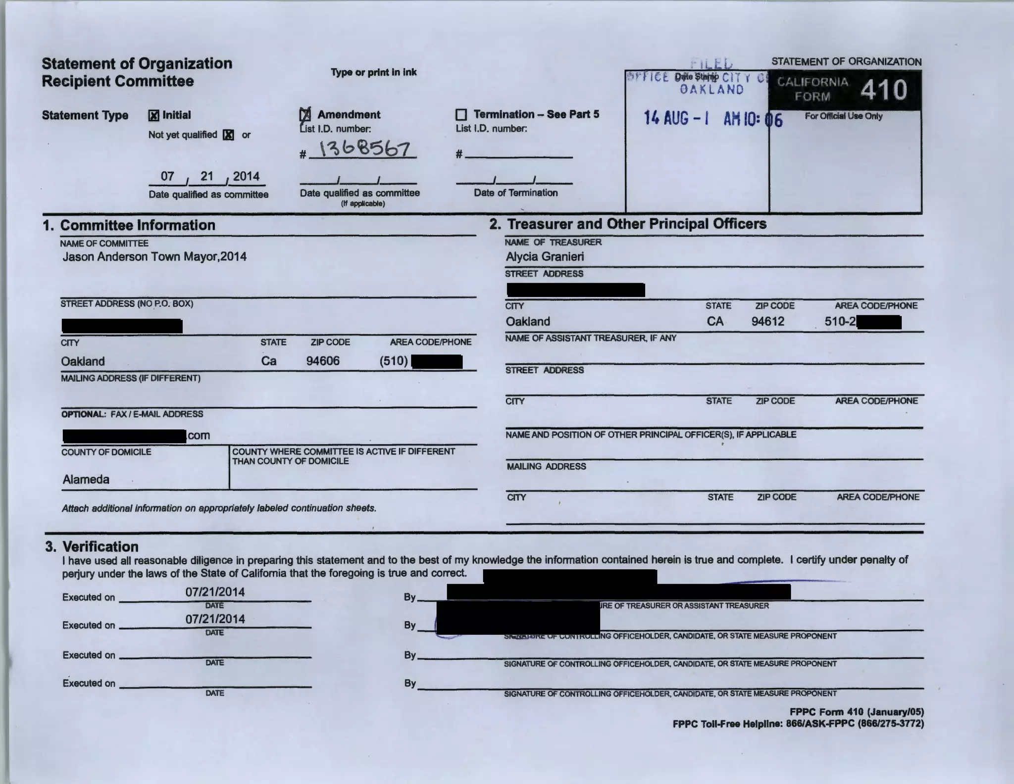 Jason Anderson FPPC Form 410 | PDF
