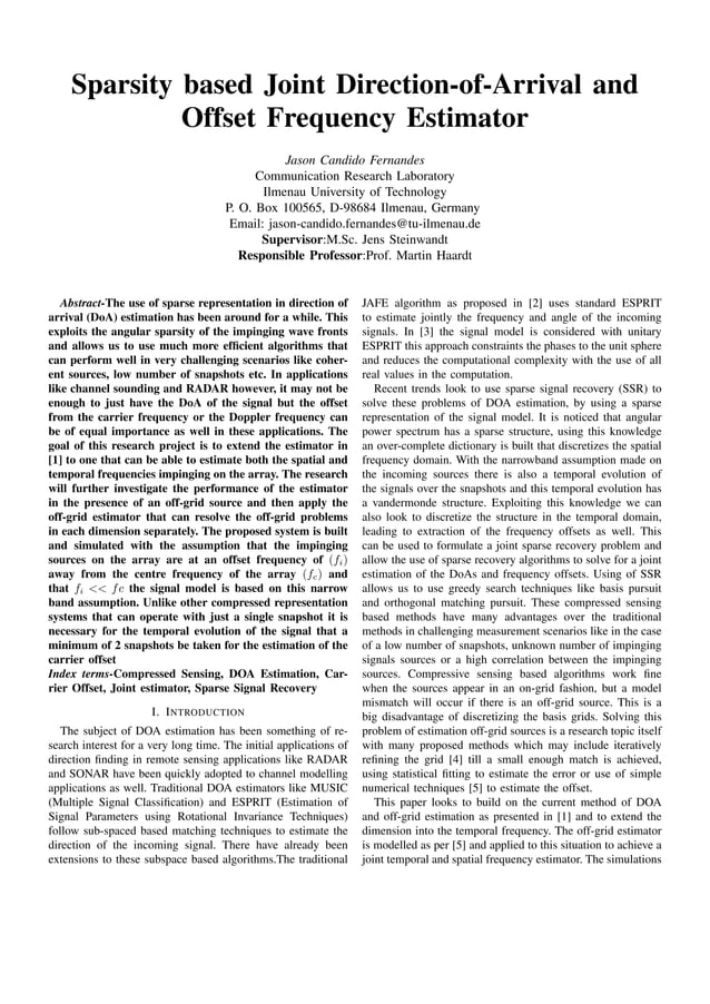 Sparsity Based Joint Direction Of Arrival And Offset Frequency Estimator Pdf