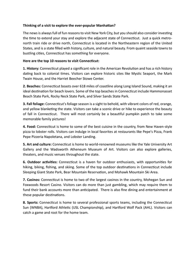 Jason Rhodes encourages you to add a trip to CT while visiting New York ...