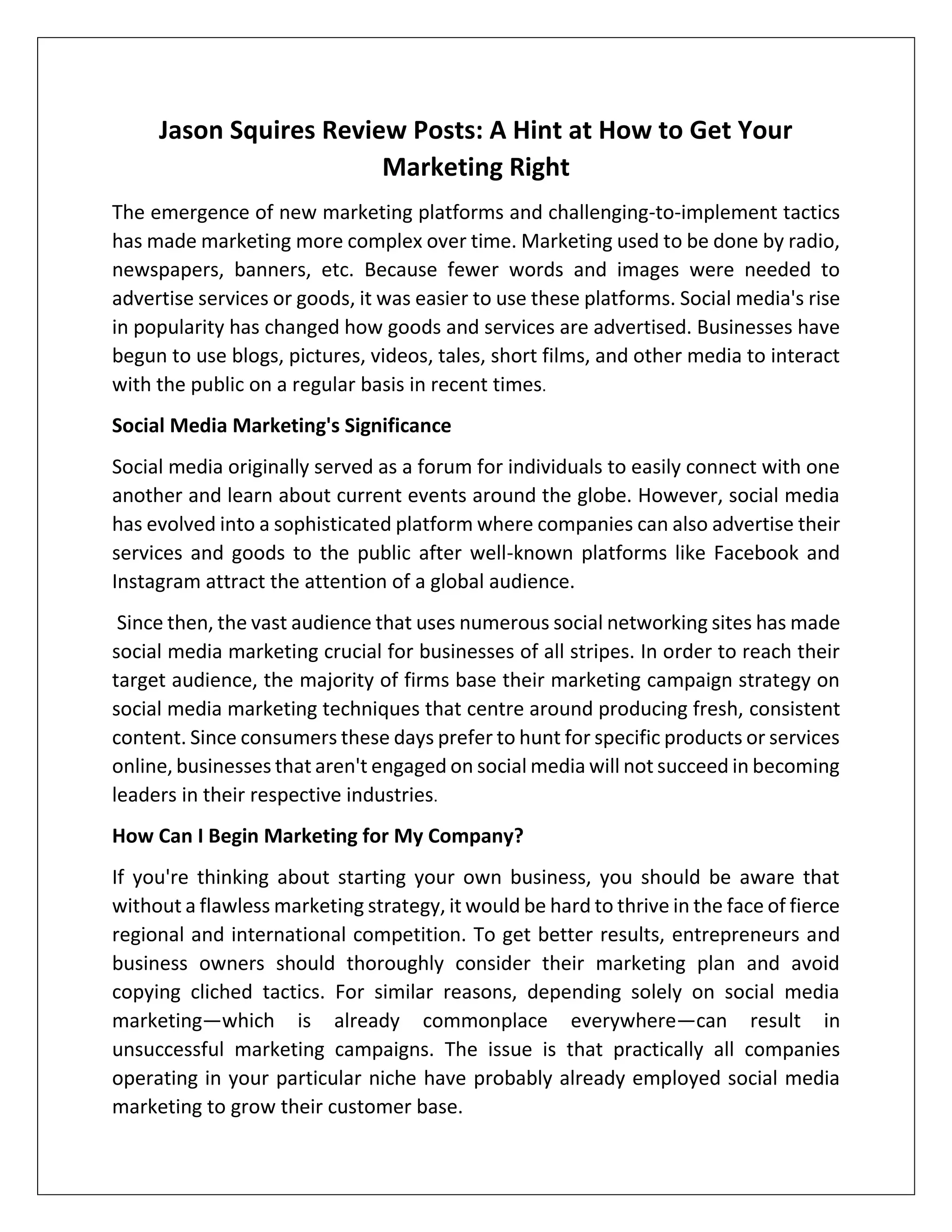 Jason Squires Review Posts | PDF