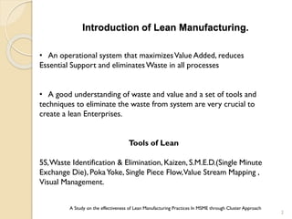 A Study On the Effectiveness Of Lean Manufacturing Practices In MSME ...