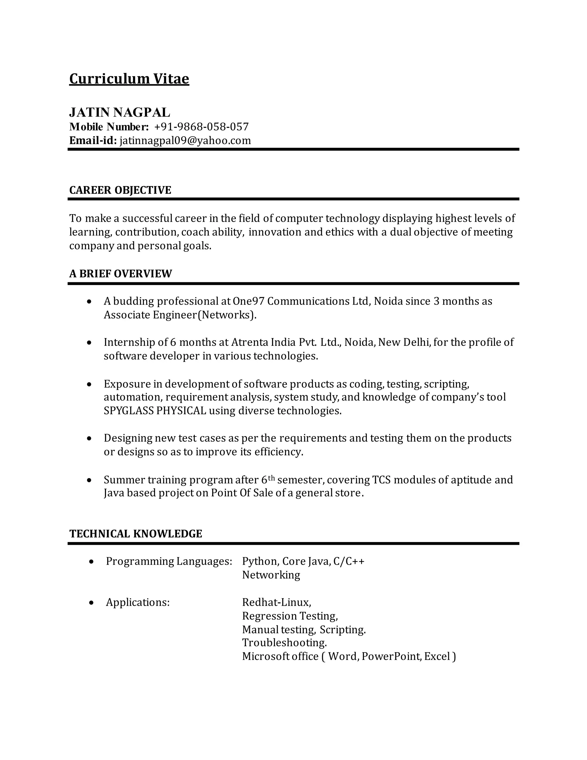Jatin resume | DOCX